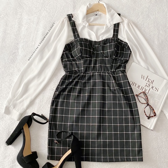 As U Wish | Dresses | Window Pane Plaid Dress Wattached Blouse | Poshmark